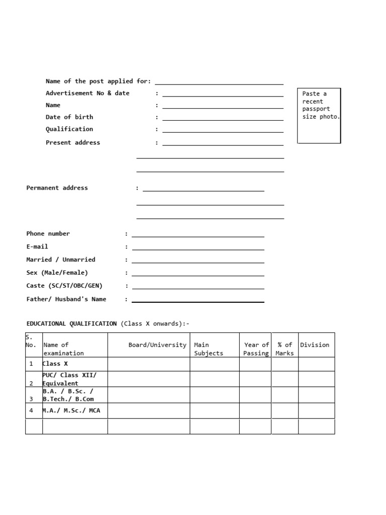 Advertisement - Application Form For Post | PDF