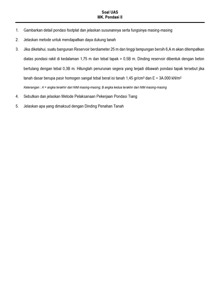 Soal UAS Pondasi 2024 D4 | PDF