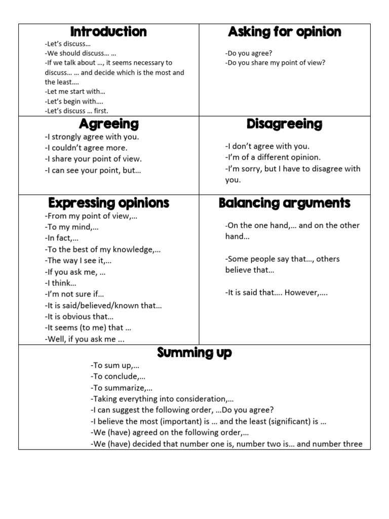Speaking Part 3 Discussion Useful Expression | PDF