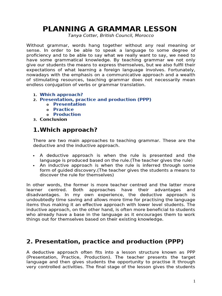PLANNING A GRAMMAR LESSON | PDF