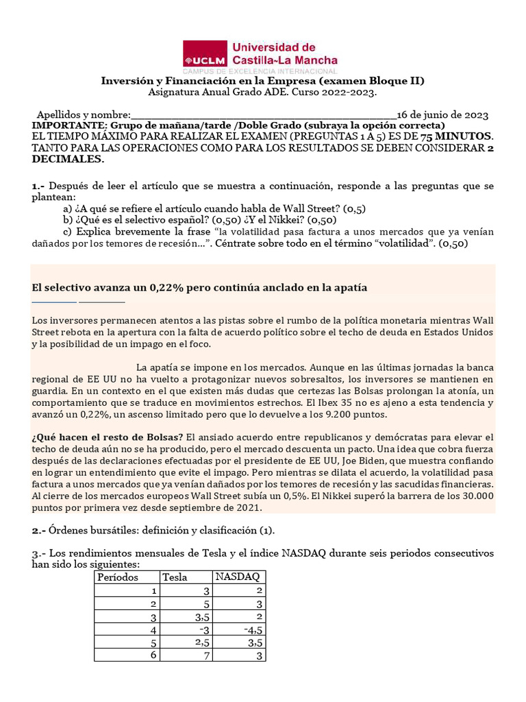 Examen Ejemplo IFE Bloque II | PDF