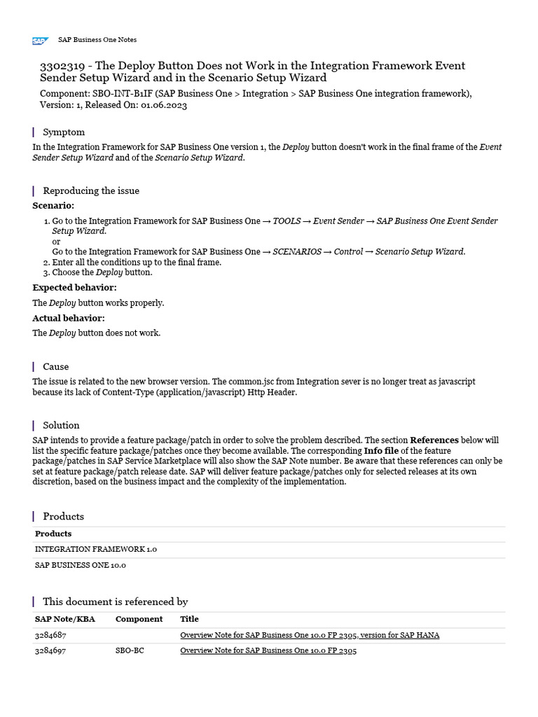 The Deploy Button Does Not Work In The Integration Framework Event Sender Setup Wizard And In