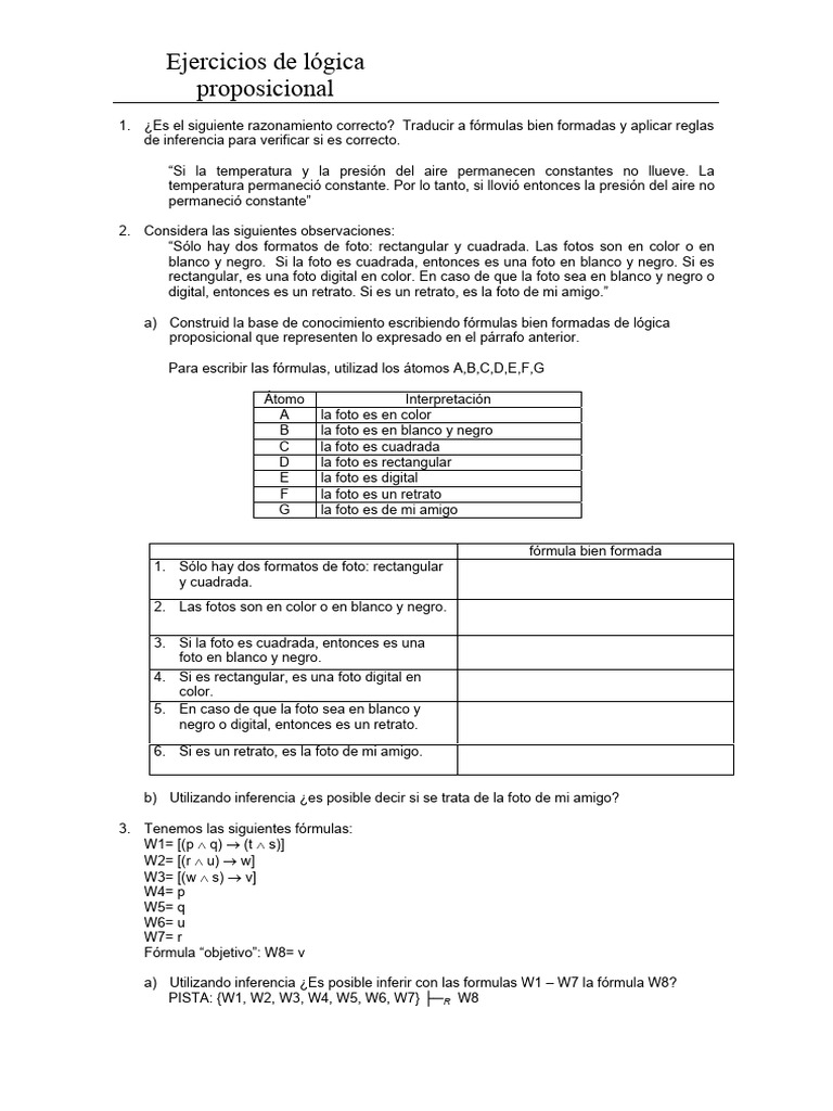 Ejercicios - Logica Proposicional | PDF