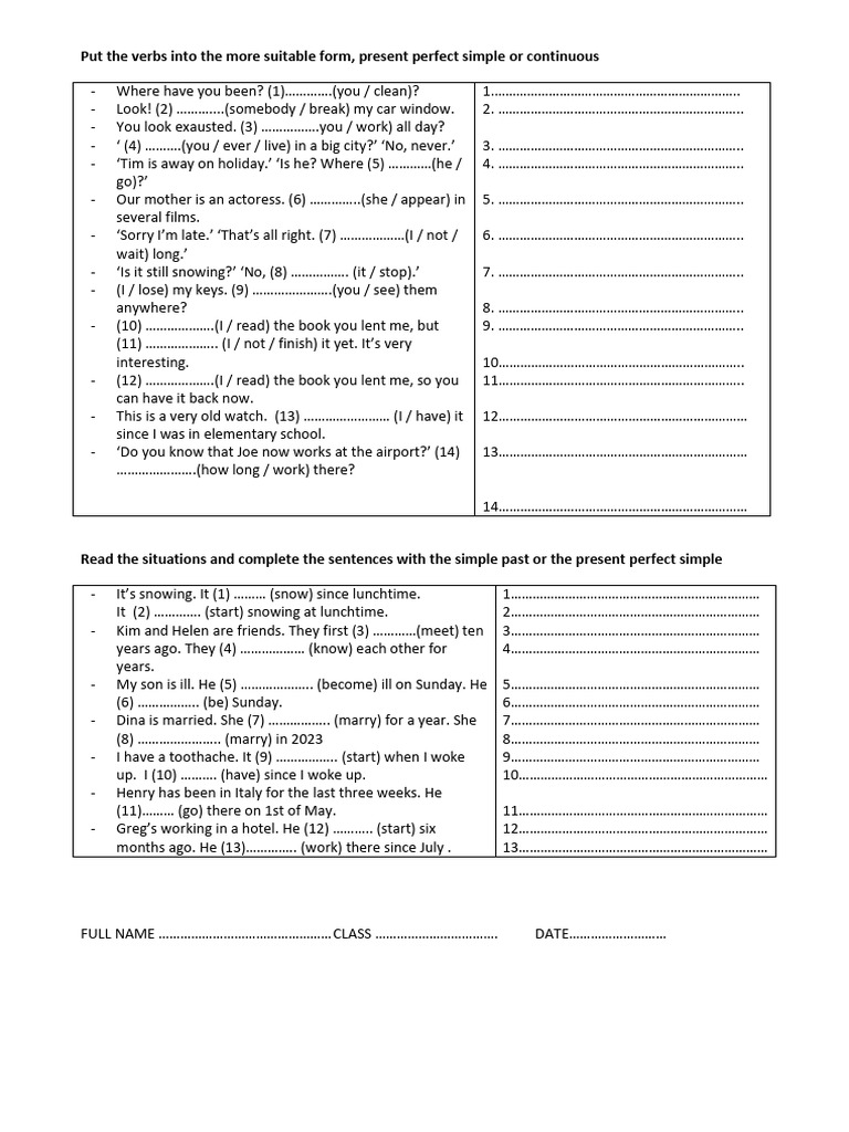Test 1 3bb Present Perfect Past | PDF