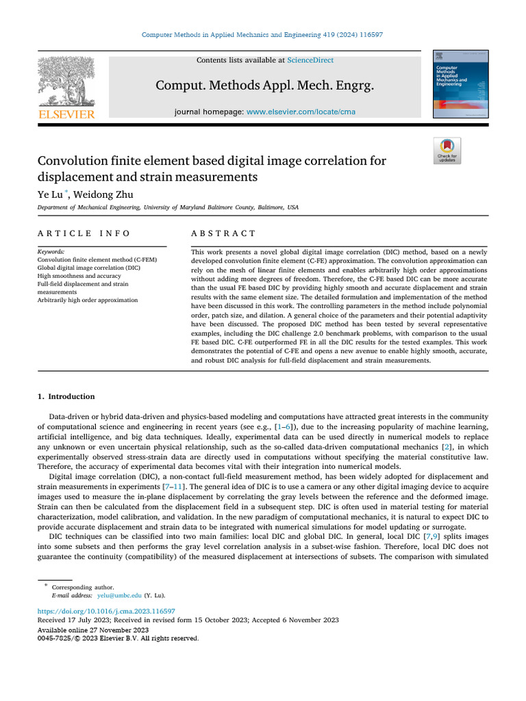 Convolution Finite Element Based Digital Image Correlation For Displacement And Strain