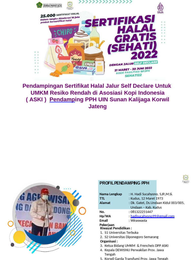 Materi Sosialisasi Sertifikat Halal Self Declaer Virtual Di DPP ASKI, 14 Mei 2022..new | PDF
