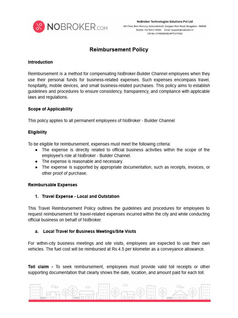 NoBroker Employee Reimbursement Policy | PDF | Expense | Reimbursement