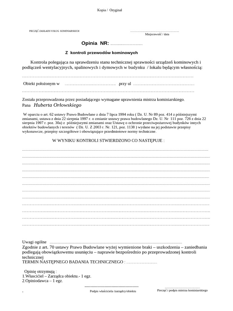 Opinia Kominiarska | PDF
