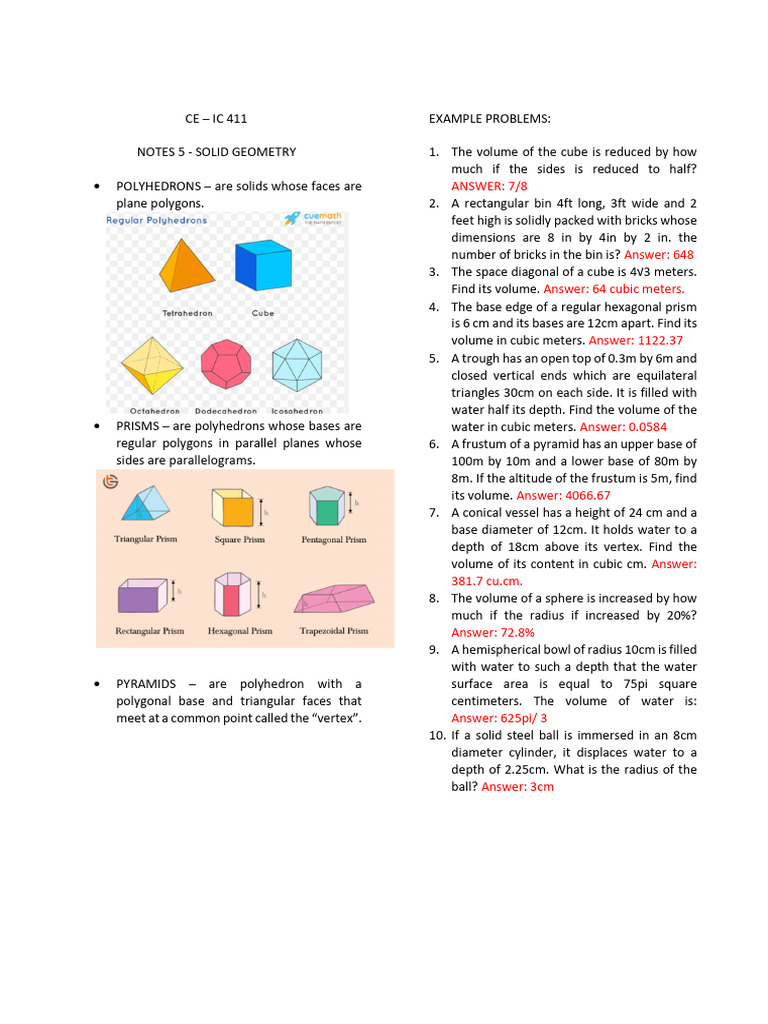 CE IC 411 Notes 5 Solid Geometry | PDF | Geometric Objects | Art