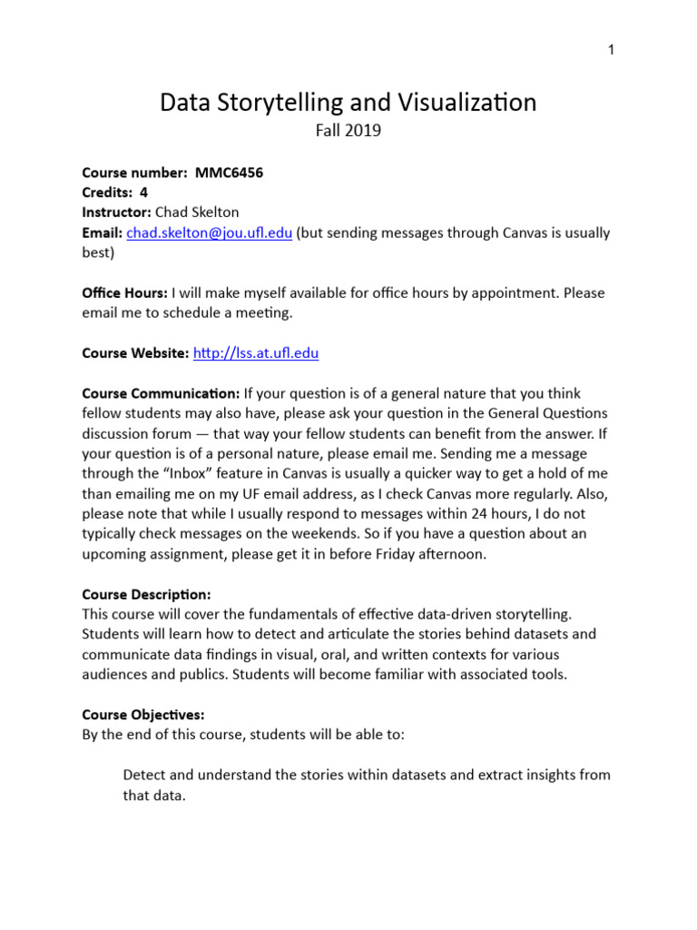 MMC6456 - Data Storytelling and Visualization - Syllabus - Fall 2019 | PDF