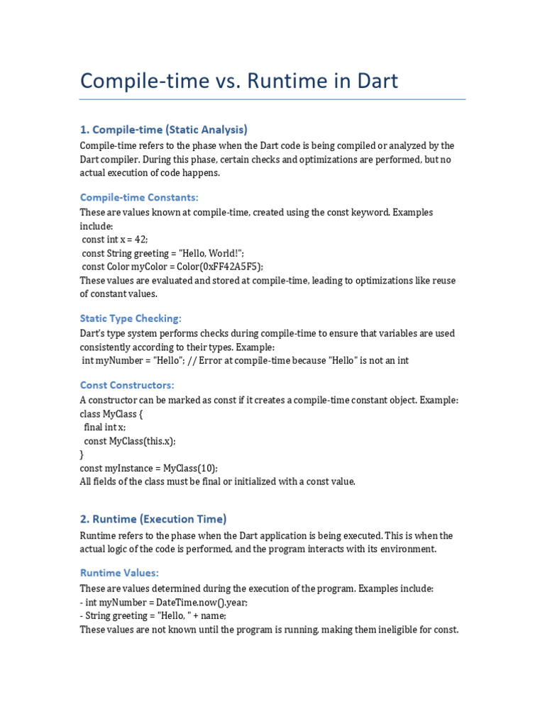 Compile-Time Vs Runtime in Dart | PDF