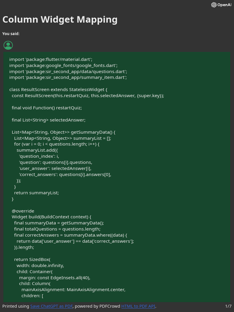Column Widget Mapping GPT | PDF