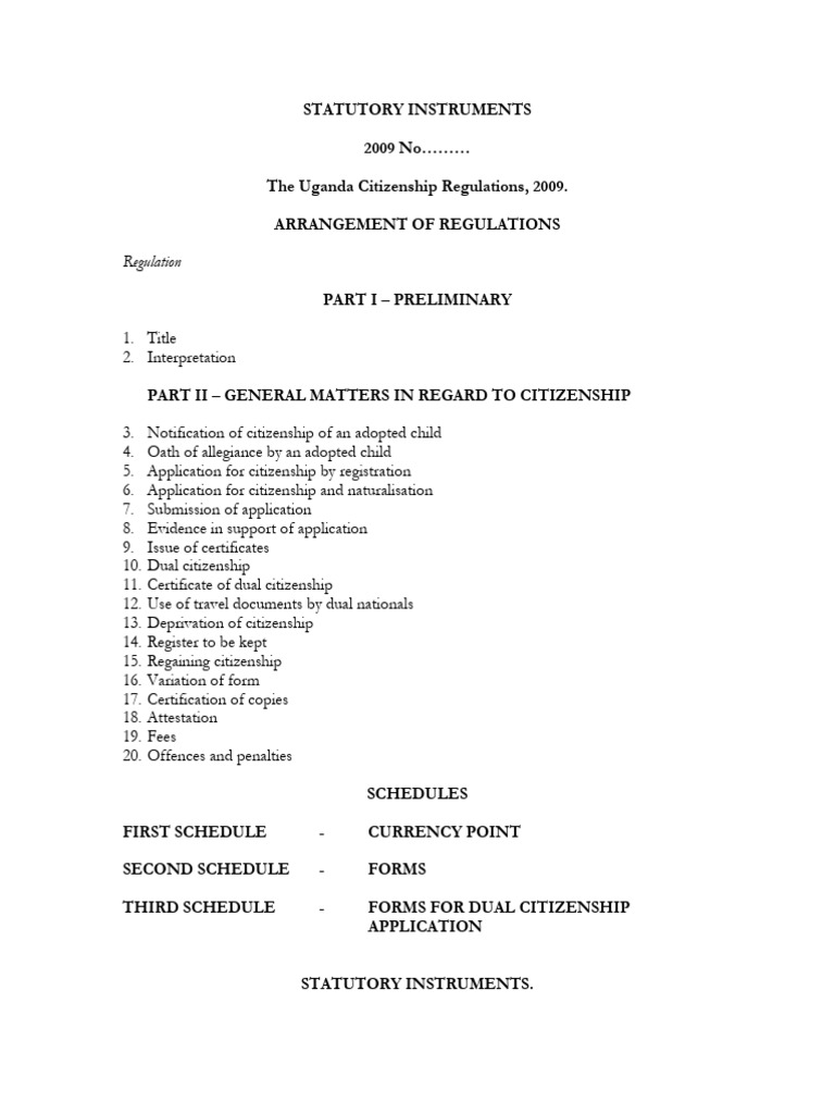 Uganda-Citizenship-Regulations - 2009 | PDF | Naturalization | Law