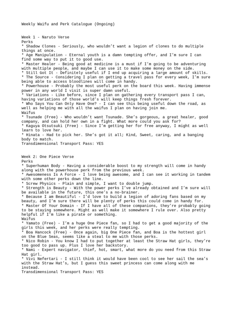 Weekly Waifu and Perk Catalogue (Ongoing) | PDF