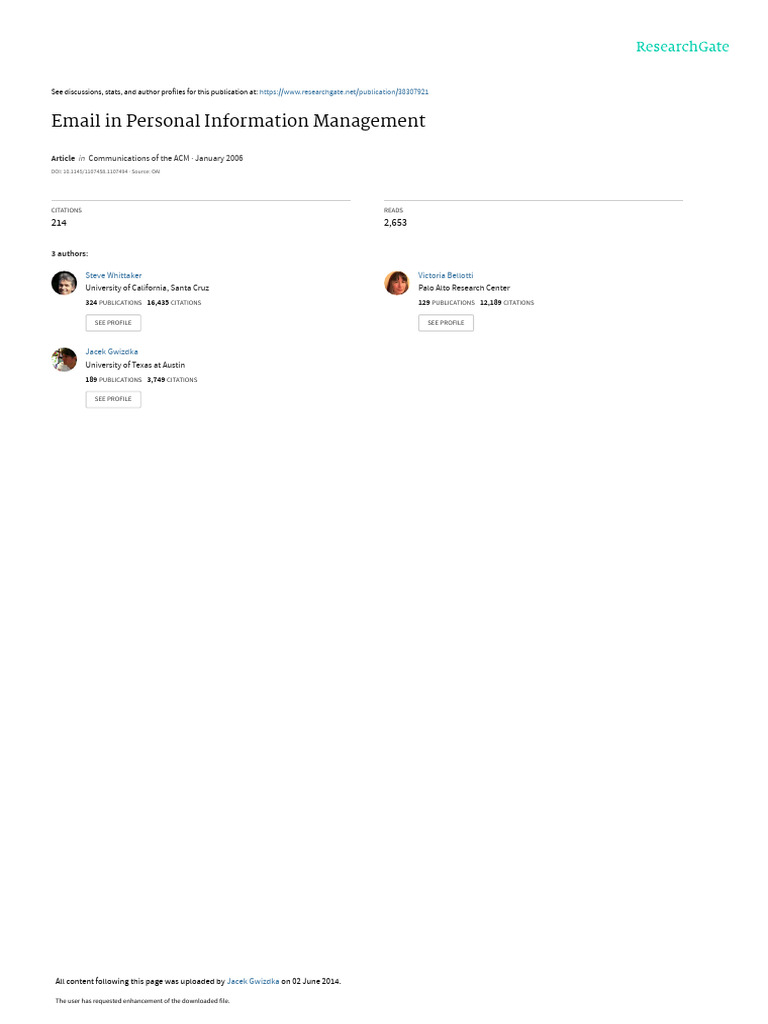 2006 Email PIM CACM Authors Final | PDF