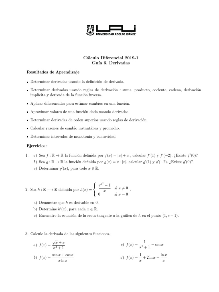 Guia 6 Derivdas C Lculo Diferencial 2019 1 | PDF