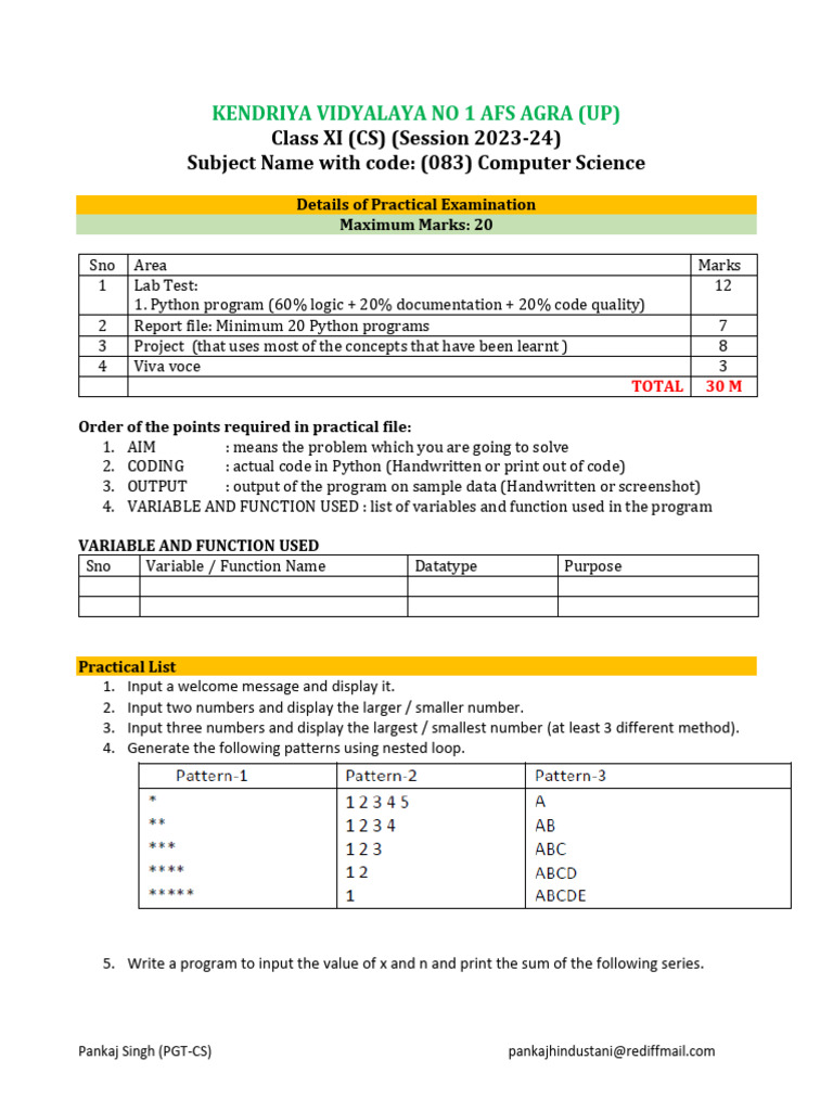 XI CS Practical List 2023-24 | PDF | Computer Program | Computers