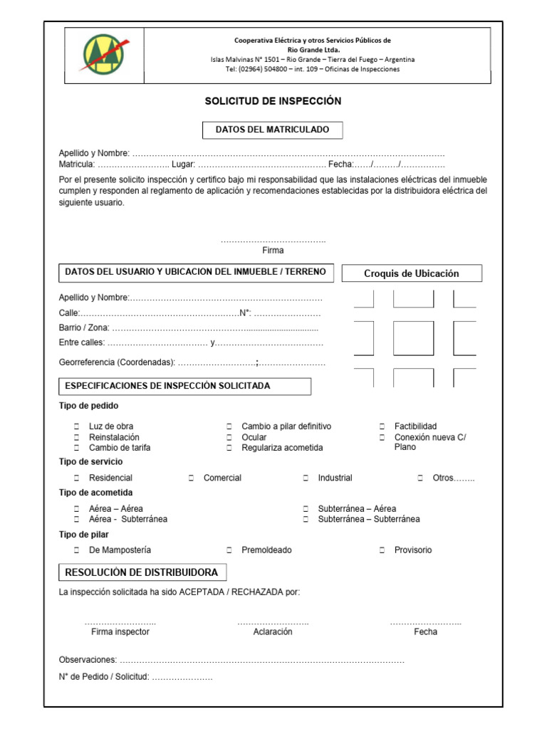Planilla - Solicitud de Inspección | PDF