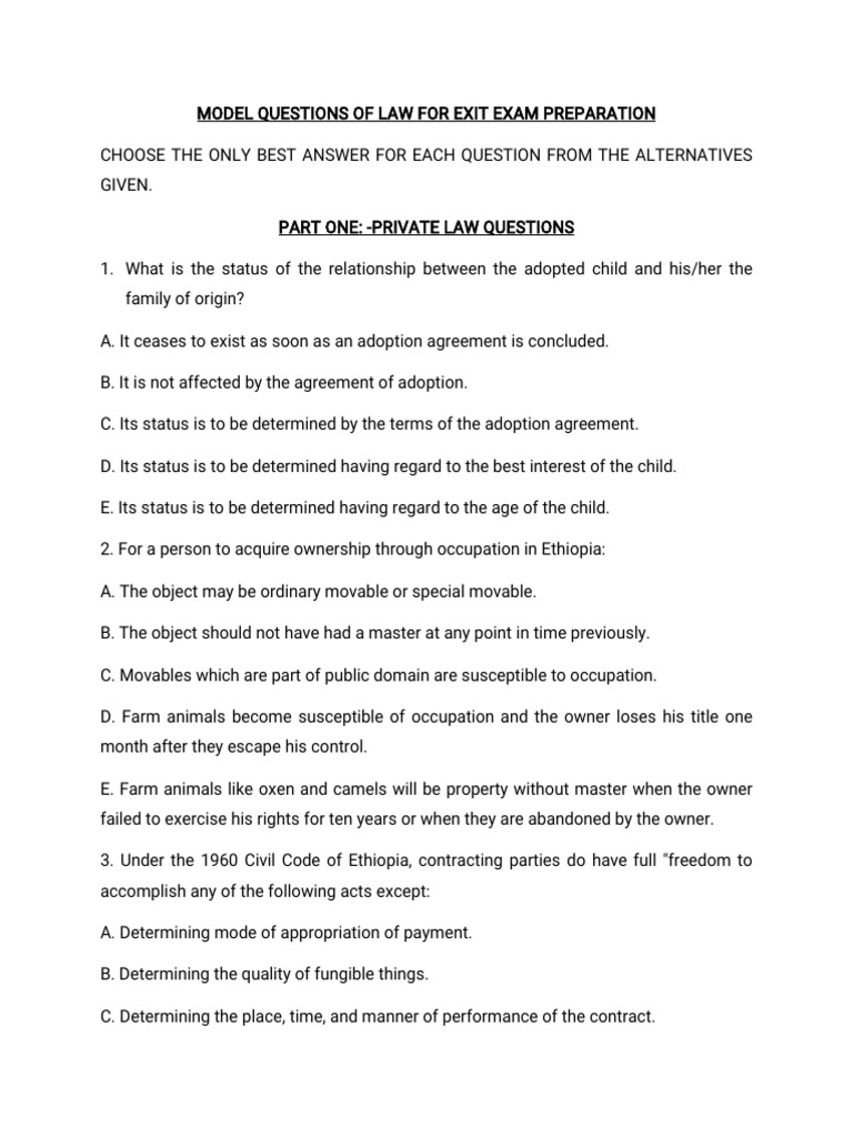 Exit Exam Model Questions | PDF