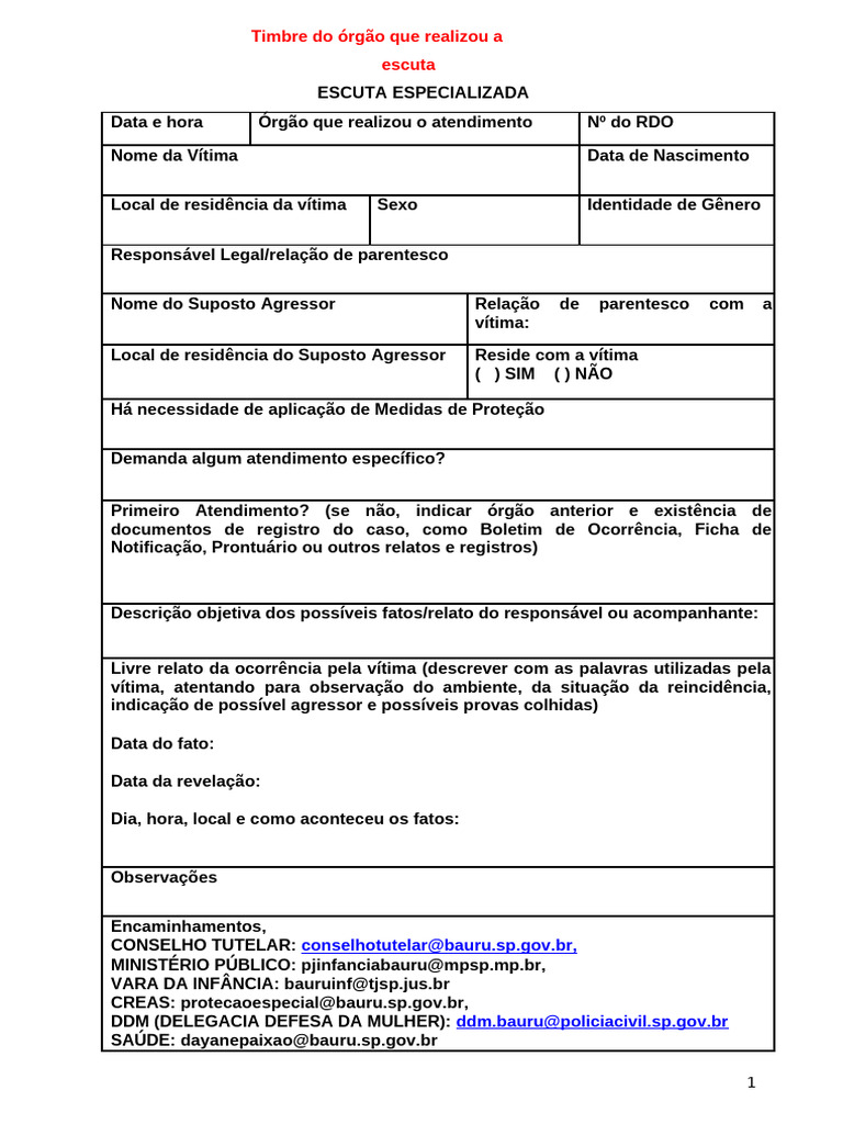 MODELO DE ESCUTA ESPECIALIZADA Com E-Mails | PDF