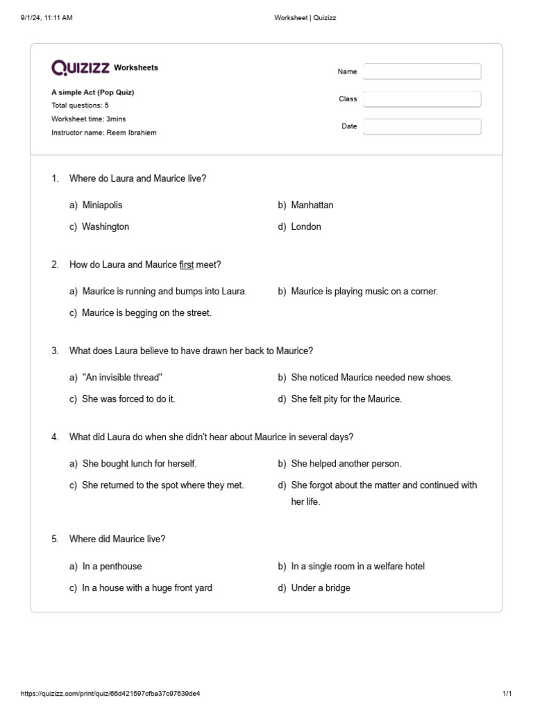 A simple act pop Quiz | PDF