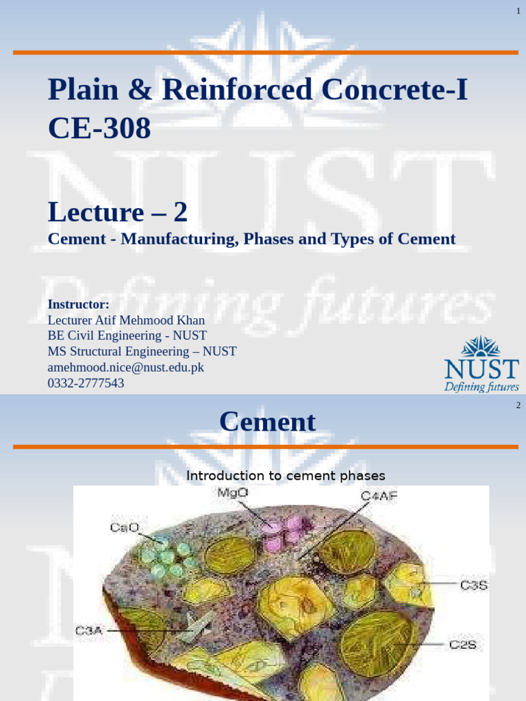 Lecture 2 - Cement - Manufacturing, Phases and Types of Cement | PDF | Cement | Materials