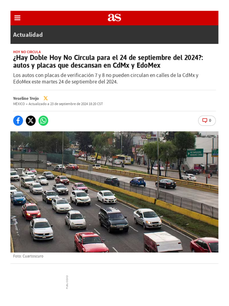 ¿Hay Doble Hoy No Circula para El 24 de Septiembre Del 2024 Autos y Placas Que | PDF
