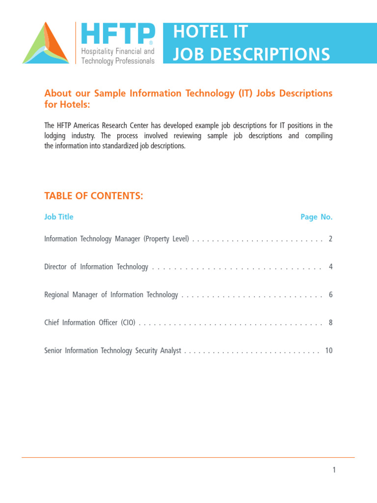 Hotel It Job Descriptions: About Our Sample Information Technology (IT ...