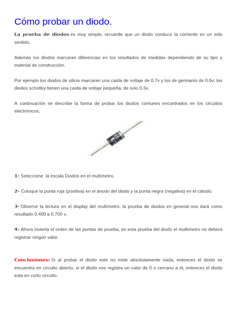 Cómo probar un diodo | PDF