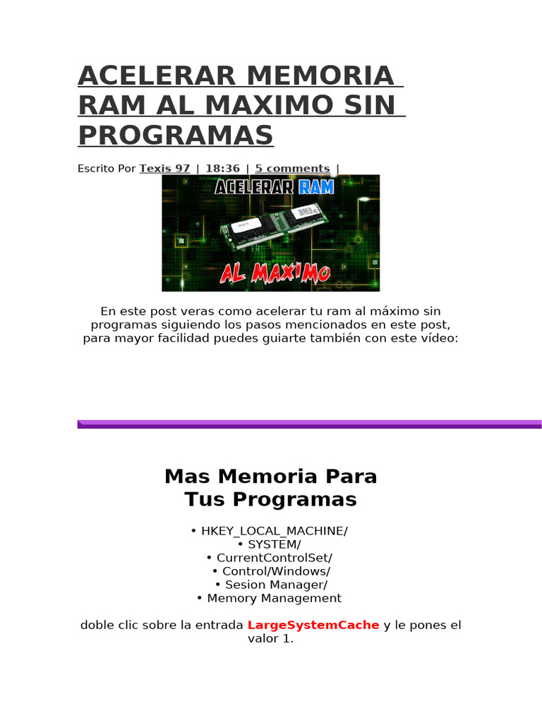 Acelerar Memoria Ram Al Maximo Sin Programas | PDF