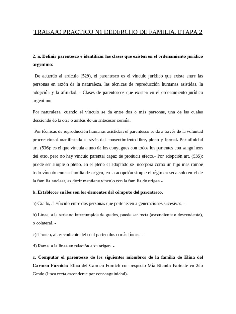 Trabajo Practico N1 Dedercho de Familia Etapa 2 | PDF