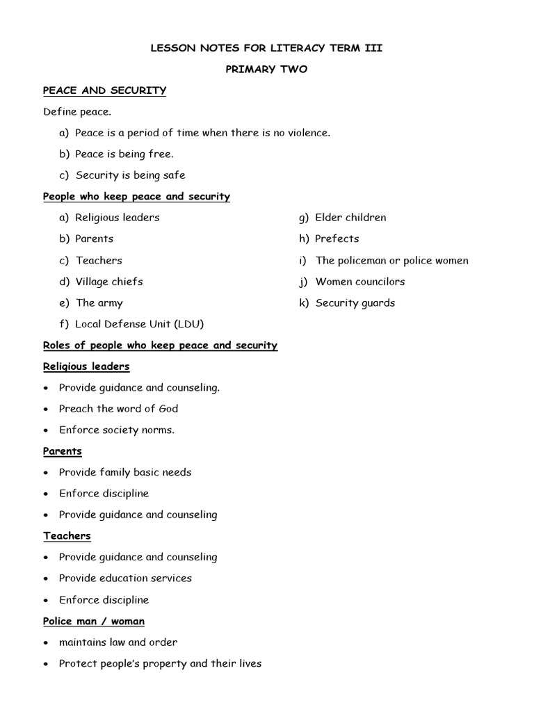 P2 LITERACY TERM III Lesson Notes | PDF