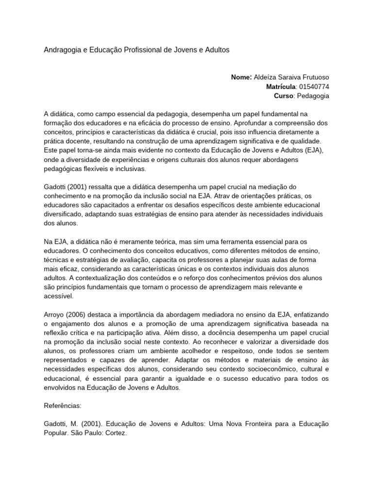 Av1 Andragogia | PDF