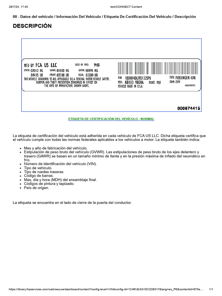 00 Datos Del Vehículo - Información Del Vehículo - Etiqueta de ...