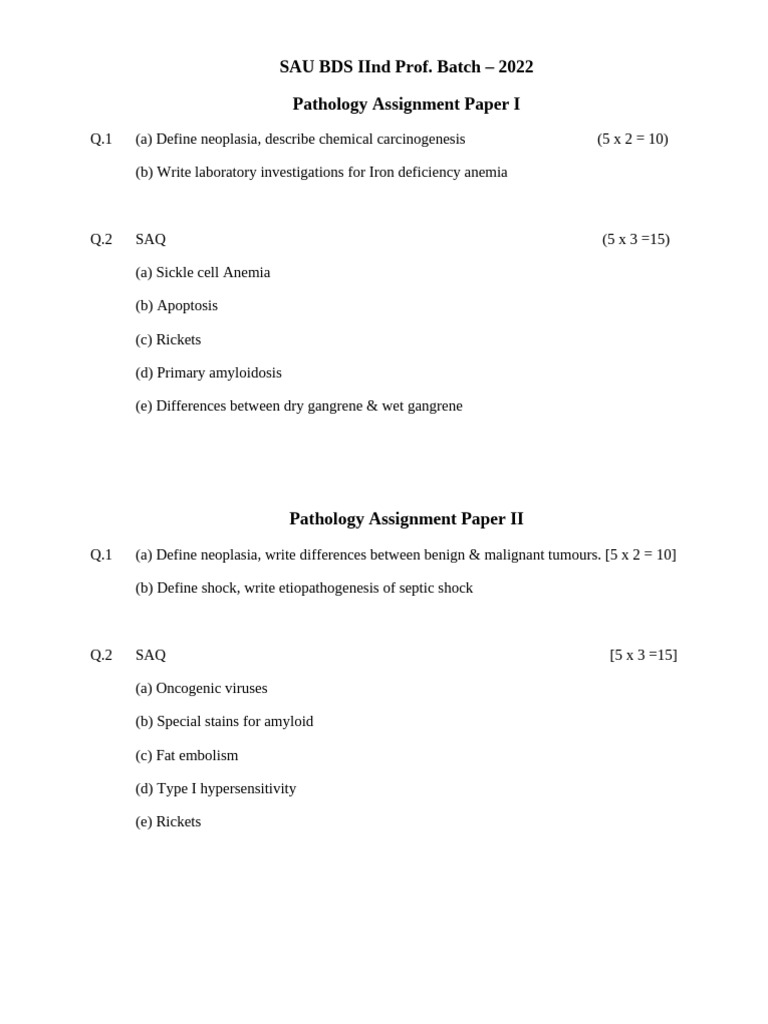 BDS Batch 2022 Assignment Papers | PDF