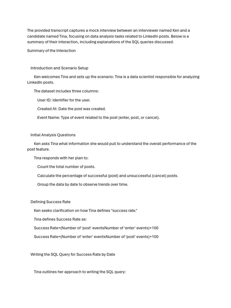 The Provided Transcript Captures A Mock Interview Between An ...