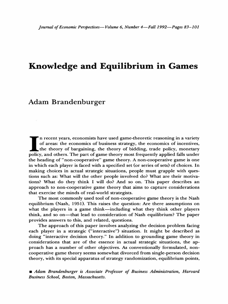 On Knowledge & Equilibrium in Games | PDF