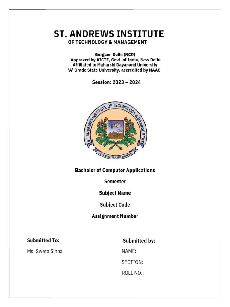 BCA 1 Sem Front Page For Assignment PDF | PDF