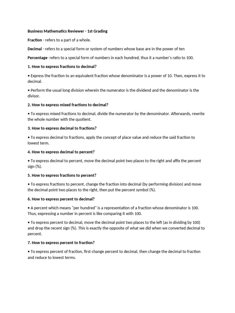 Business Mathematics Reviewer | PDF