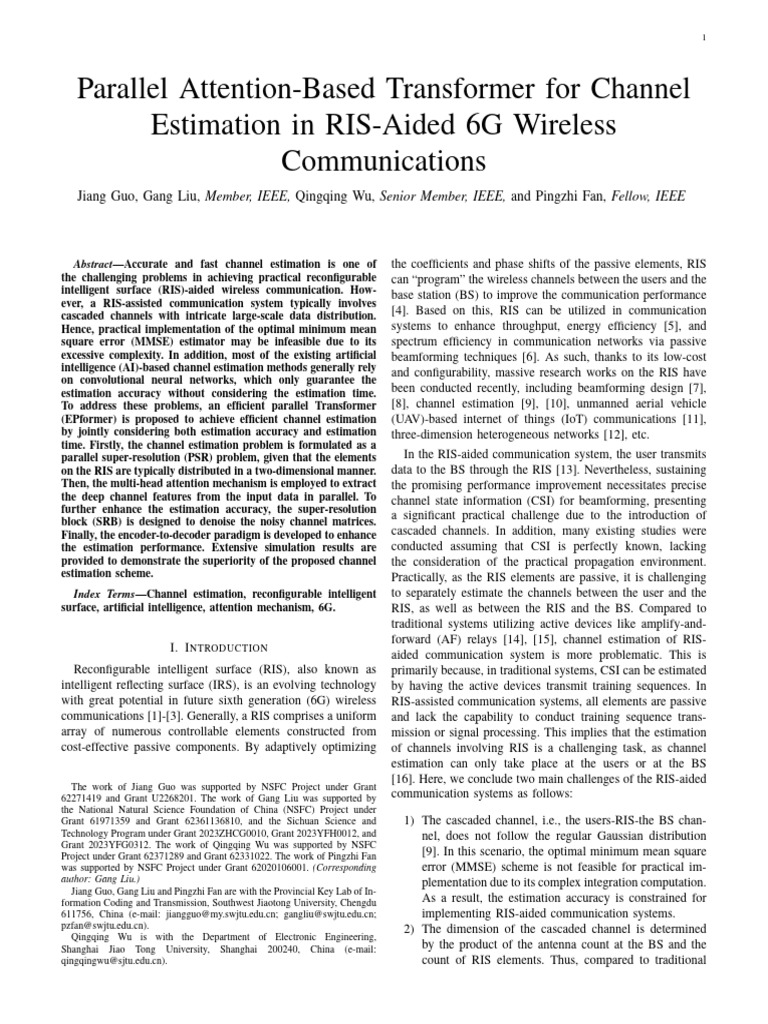 Parallel Attention-Based Transformer for Channel Estimation in RIS-Aided 6G Wireless ...