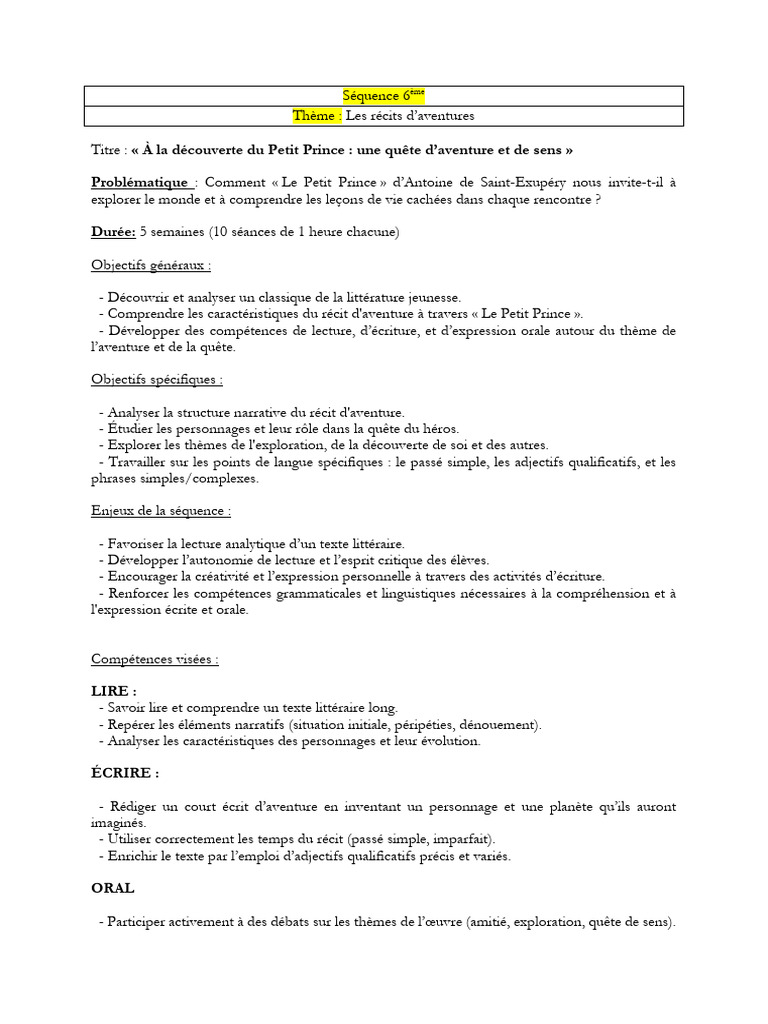 Déroulé séquence 6eme 4eme | PDF