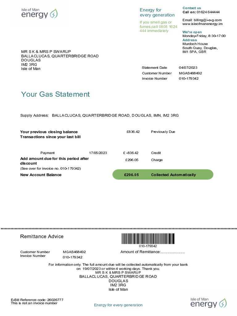 Your Gas Statement: Remittance Advice | PDF