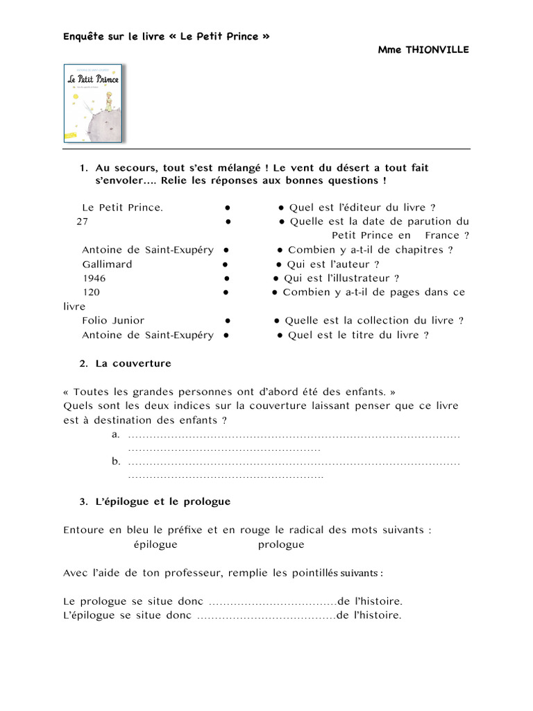 Activité Sur Le Petit Prince 6ème | PDF