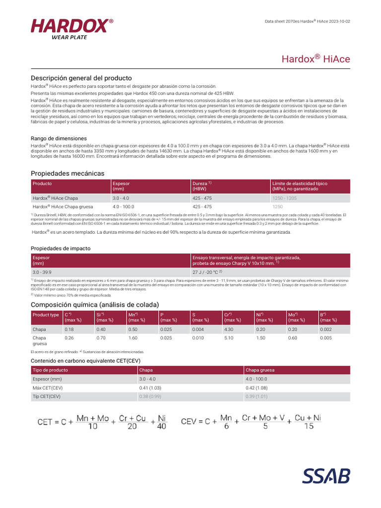 Hardox-HiAce Data Sheet 2070es | PDF