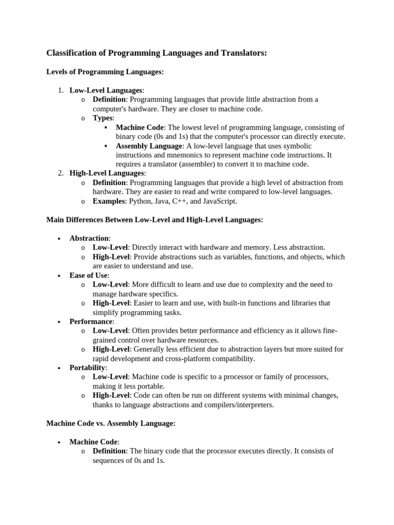 Classification of Programming Languages and Translators | PDF