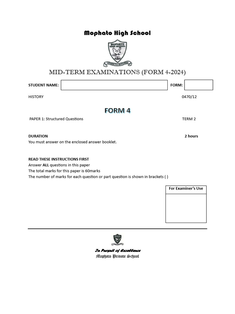 history form 4 paper 1 | PDF