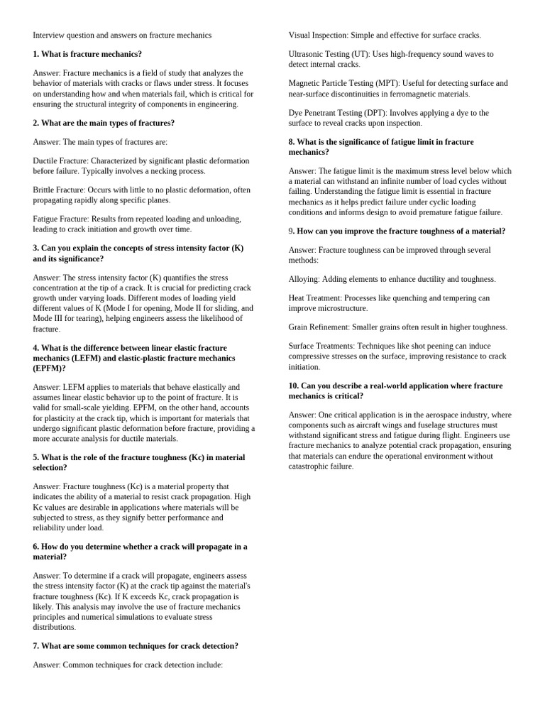 Interview Question and Answers On Fracture Mechanics | PDF
