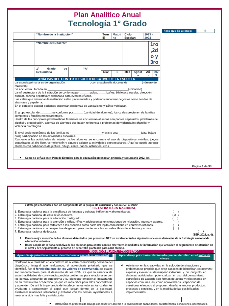Plan Anal°tico Tecnolog°a 1 | PDF