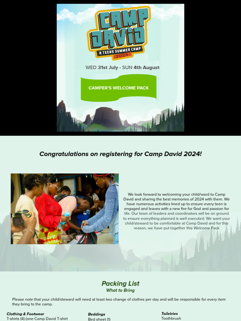 Camp David 2024 Welcome Pack | PDF