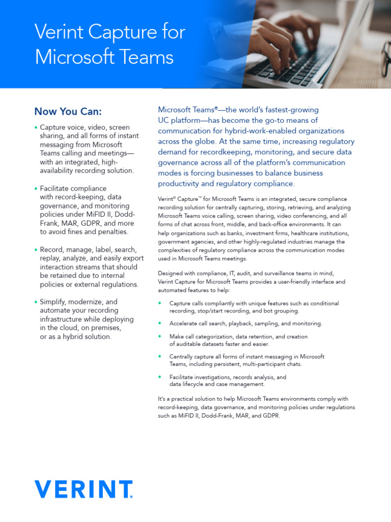 Verint Capture For Ms Teams Dataheet Us English | PDF